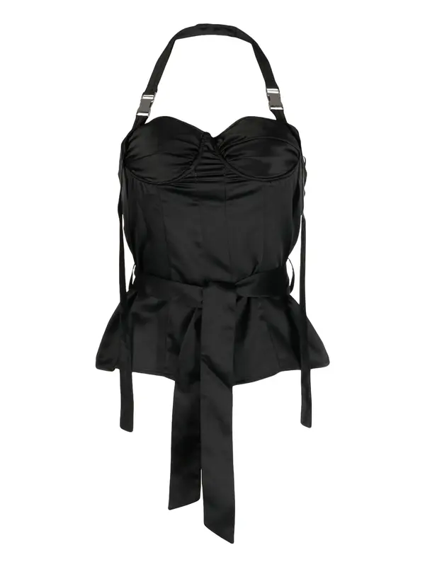 Rokh Bustier-detail Halterneck Top - Black