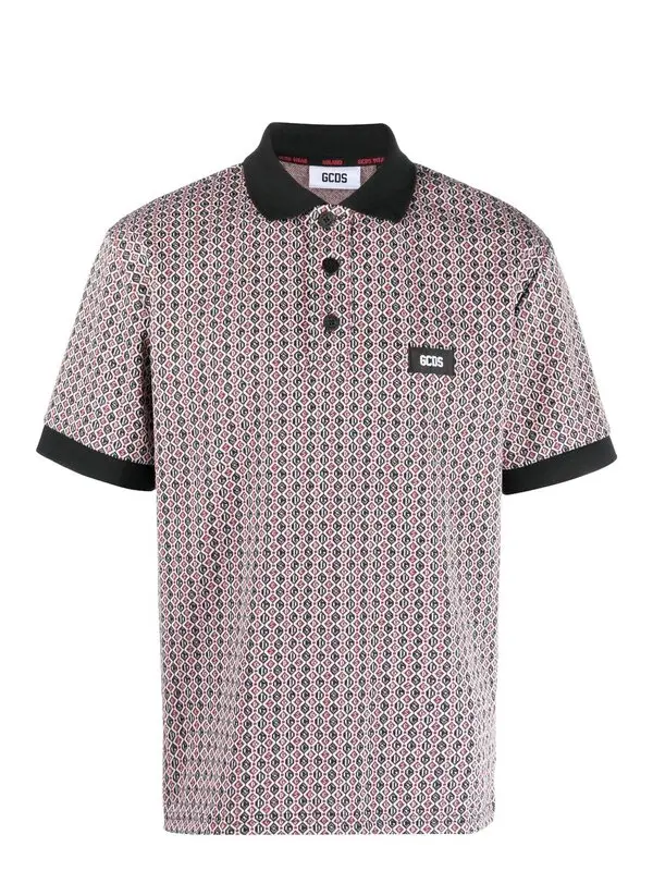 Gcds Logo-patch Jacquard Polo Shirt - Red