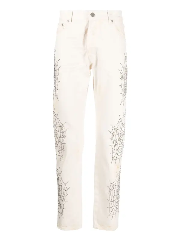 Palm Angels Gem Embellished Slim-cut Jeans - White