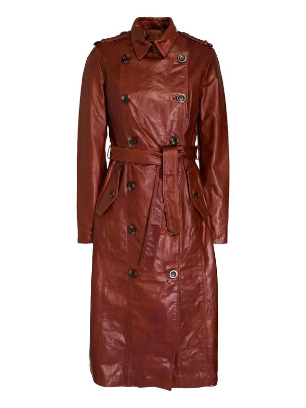 MUUBAA Belted Leather Trench Coat - Brown