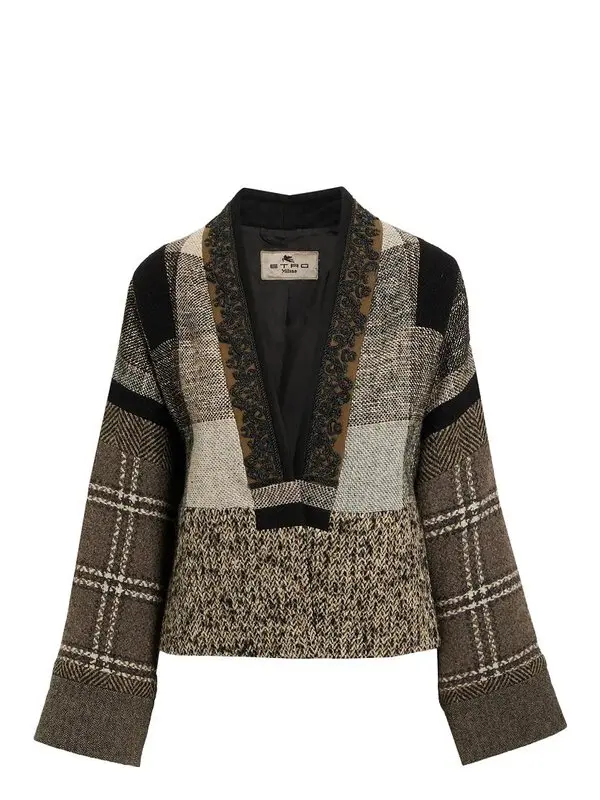 Etro Embroidered Patchwork Wool-blend Jacket - Black