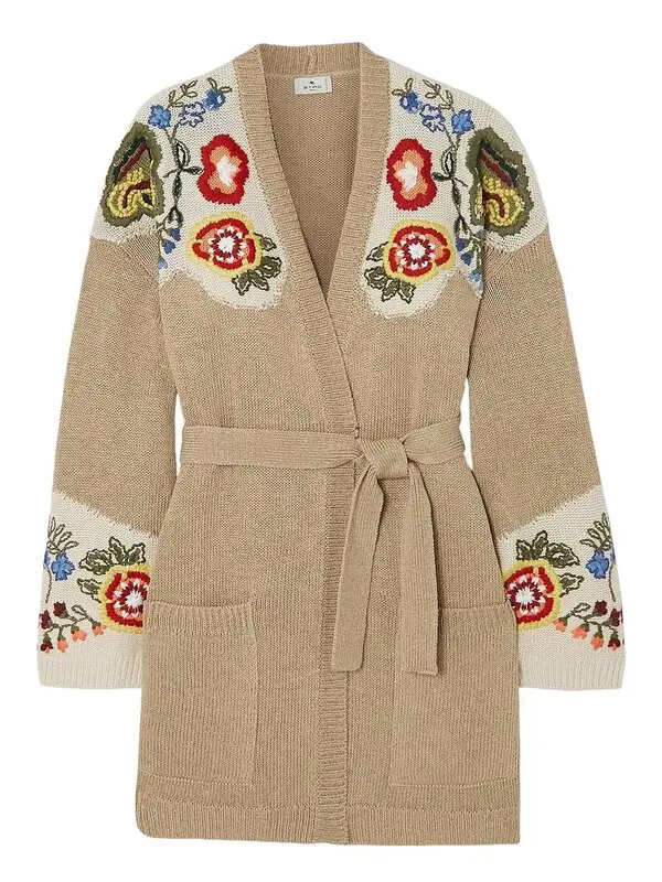 Etro Embroidered Silk, Linen And Cotton-blend Cardigan - Beige