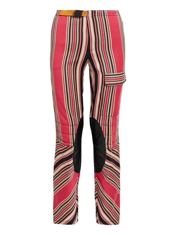 Etro Leather-trimmed Striped Slim-leg Pants - Crimson
