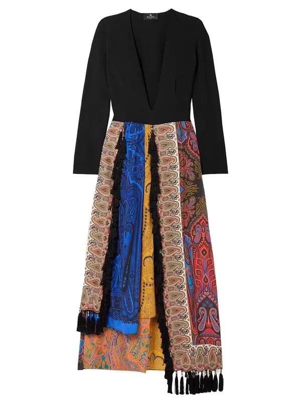 Etro Asymmetric Paisley-print Midi Dress - Black