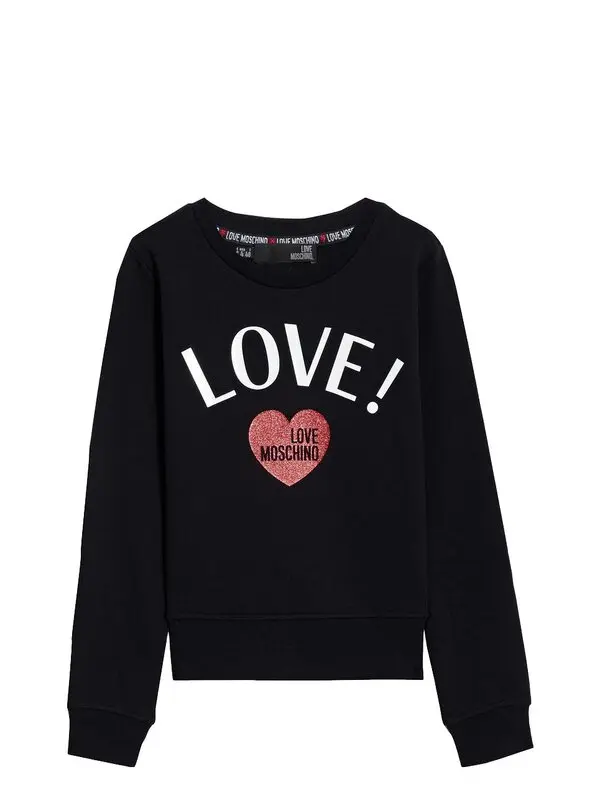 Moschino Glittered Heart Printed Cotton Terry Sweatshirt - Black