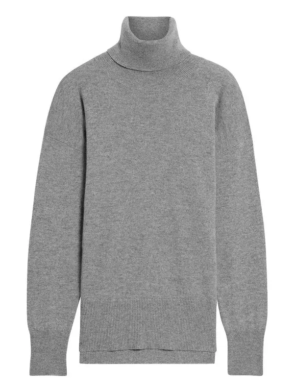 Iris & Ink Millie Mélange Cashmere And Wool-blend Turtleneck Sweater - Gray