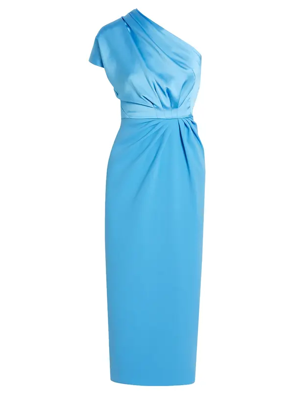 RHEA COSTA One-shoulder Draped Midi Dress - Turquoise