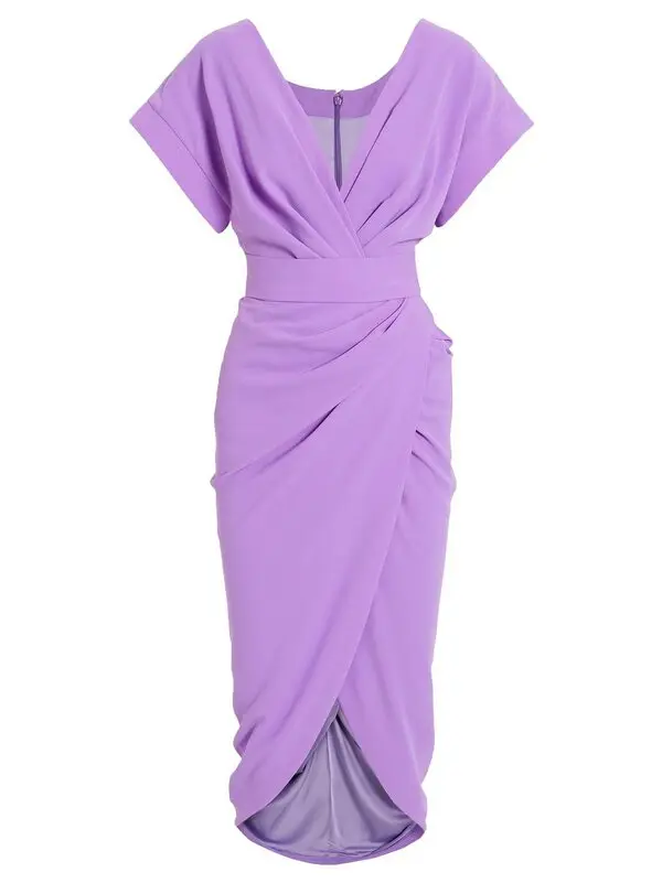RHEA COSTA Belted Draped Crepe Dress - Lavender