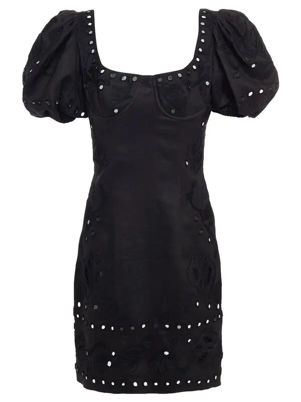 Dundas Embellished Gathered Mini Dress - Black