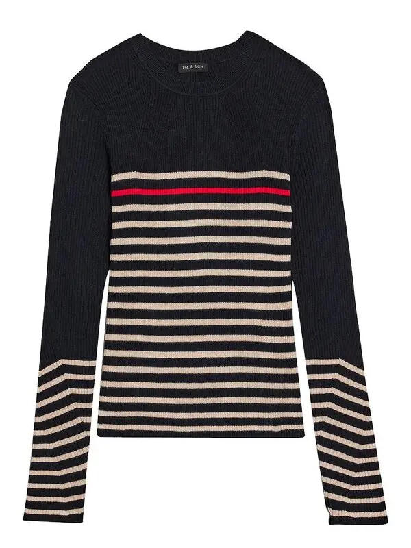 Rag & Bone Kate Striped Ribbed Cotton And Cashmere-blend Sweater - Navy
