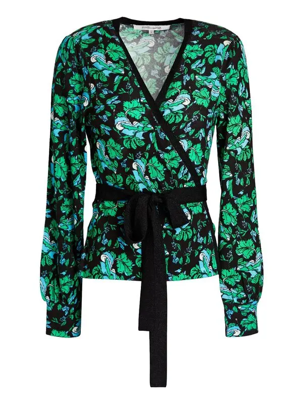 Diane Von Furstenberg Printed Merino Wool Wrap Cardigan - Black
