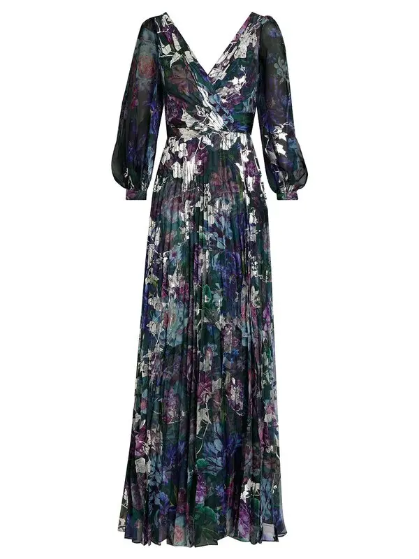Marchesa Cutout Floral-print Chiffon Gown - Emerald