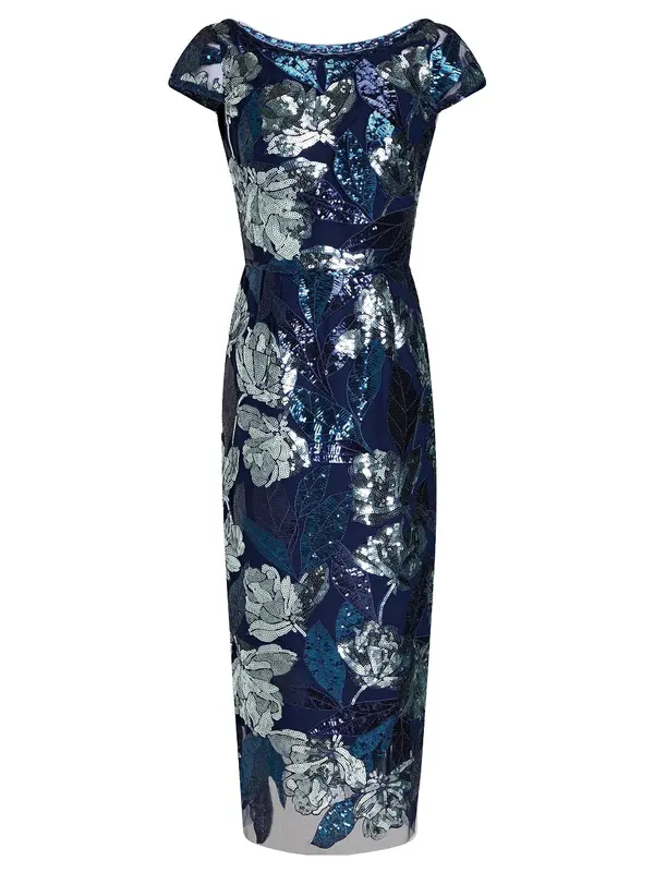 Marchesa Embellished Tulle Midi Dress - Indigo