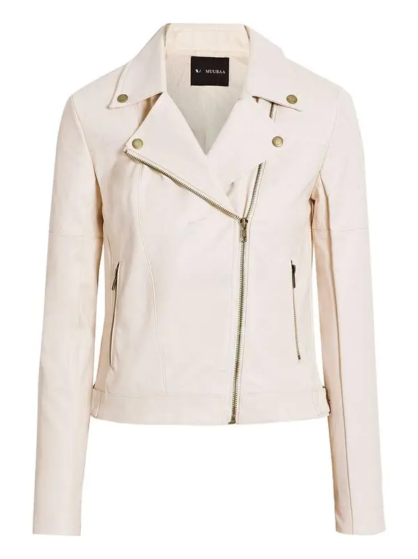 V BY MUUBAA Faux Leather Biker Jacket - Cream