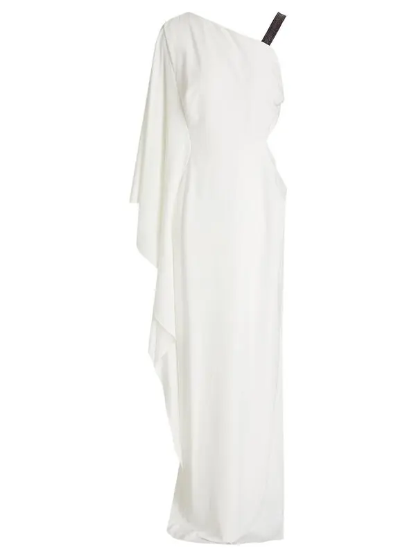 Halston One-sleeve Embellished Draped Gown - Ivory