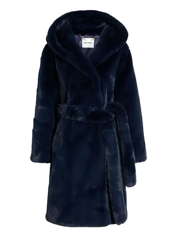 Each X Other Faux Fur Hooded Coat - Navy