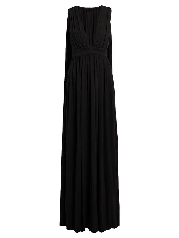 Halston Ashley Cape-effect Gathered Jersey Gown - Black