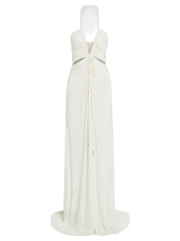 Halston Grace Ruched Halterneck Gown - Ivory
