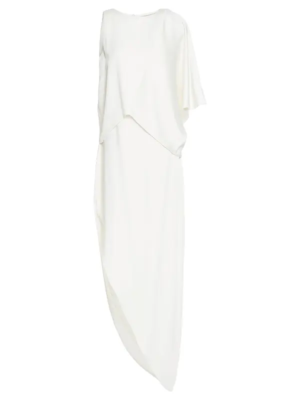 Halston Asymmetric Draped Satin Midi Dress - Off-white