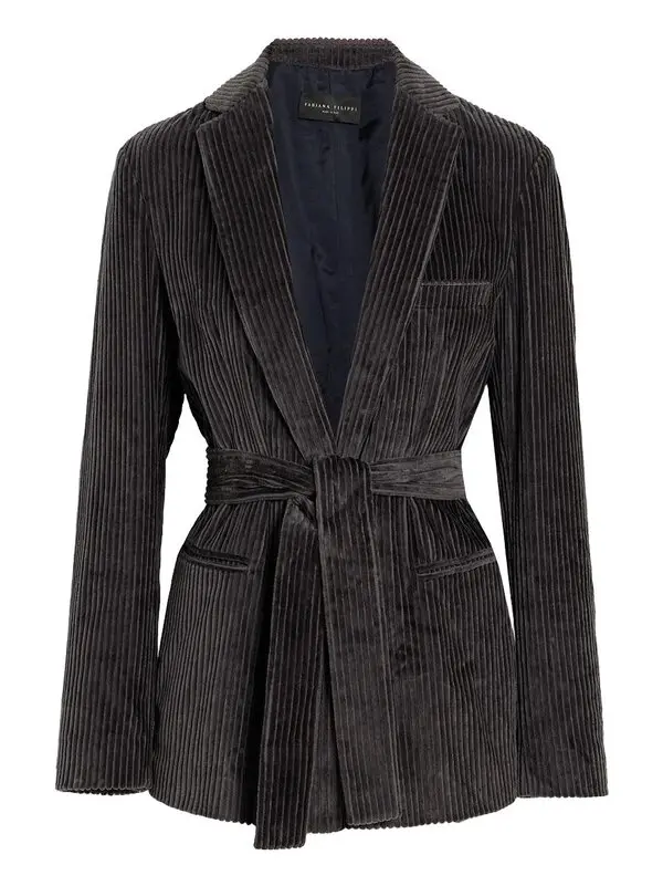 Fabiana Filippi Belted Cotton-corduroy Blazer - Charcoal