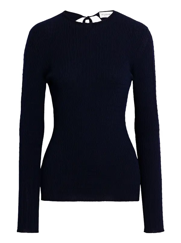 Victoria Beckham Open-back Ribbed Wool Sweater - Midnight Blue