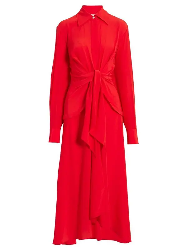 Victoria Beckham Gathered Silk Crepe De Chine Midi Shirt Dress - Red