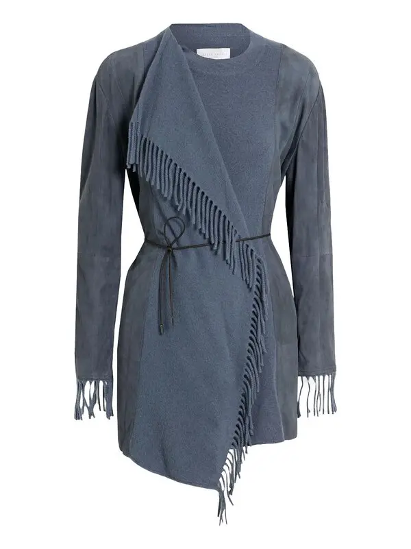 Fabiana Filippi Suede-paneled Merino Wool-blend Cardigan - Slate Blue