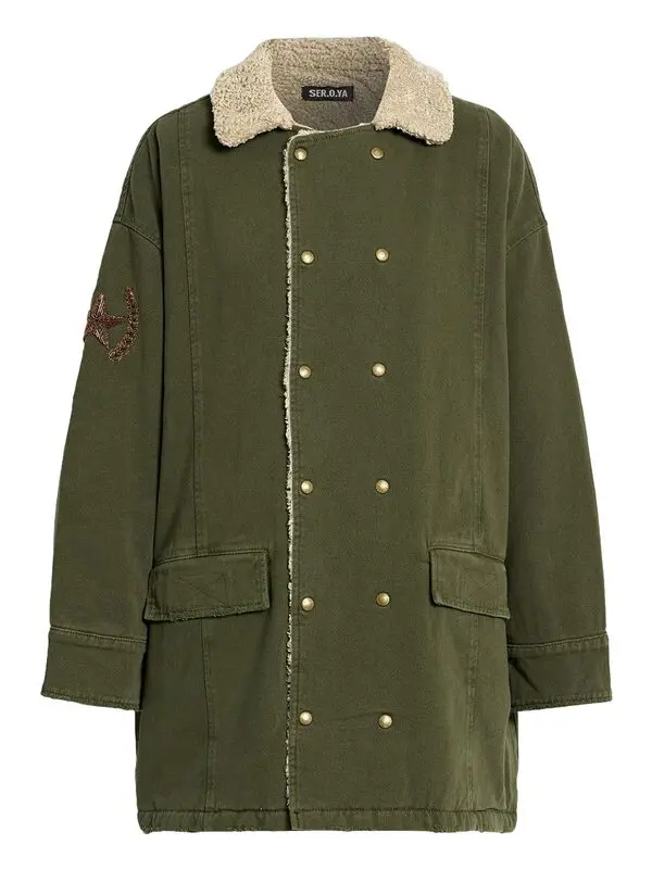 SEROYA Abel Embellished Cotton-twill Coat - Army Green
