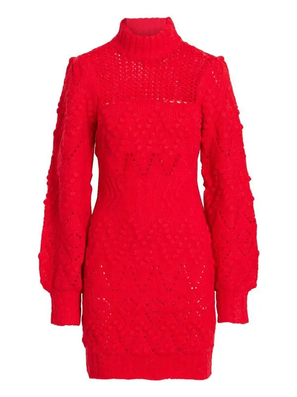 NICHOLAS Pointelle-knit Turtleneck Mini Dress - Tomato Red