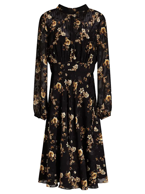 MIKAEL AGHAL Pintucked Floral-print Fil Coupé Chiffon Dress - Black