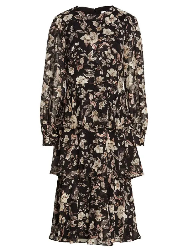 MIKAEL AGHAL Tiered Floral-print Jacquard Midi Dress - Black