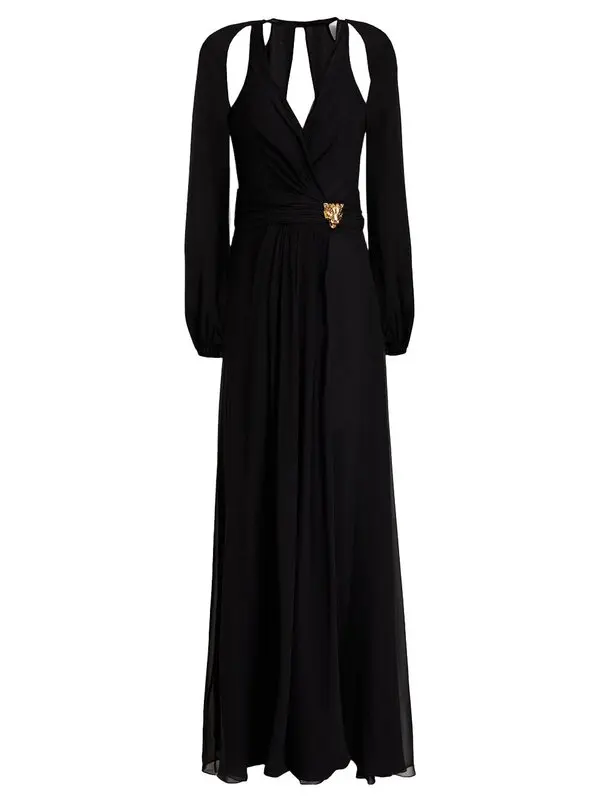 Roberto Cavalli Wrap-effect Cutout Silk-blend Chiffon Maxi Dress - Black