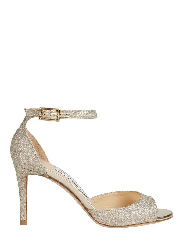 JIMMY CHOO Annie 85 Glittered Leather Sandals - Platinum