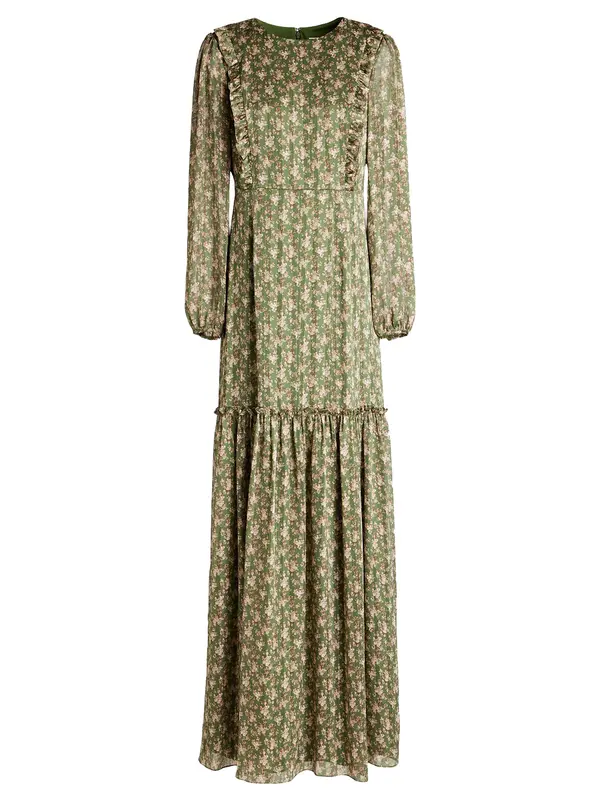 MIKAEL AGHAL Floral-print Jacquard Maxi Dress - Leaf Green