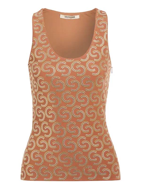 Roberto Cavalli Studded Ribbed-knit Tank - Light Brown