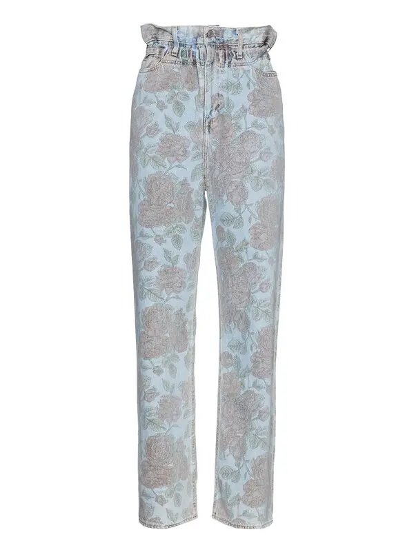 GANNI Gathered Floralprint Highrise Jeans - Light Denim