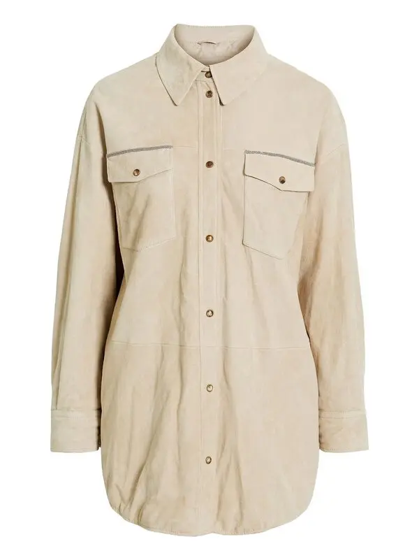 Brunello Cucinelli Bead-embellished Suede Shirt Jacket - Beige