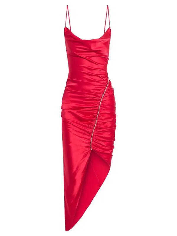 Cinq À Sept Emilia Ruched Embellished Silk-satin Mini Dress - Red