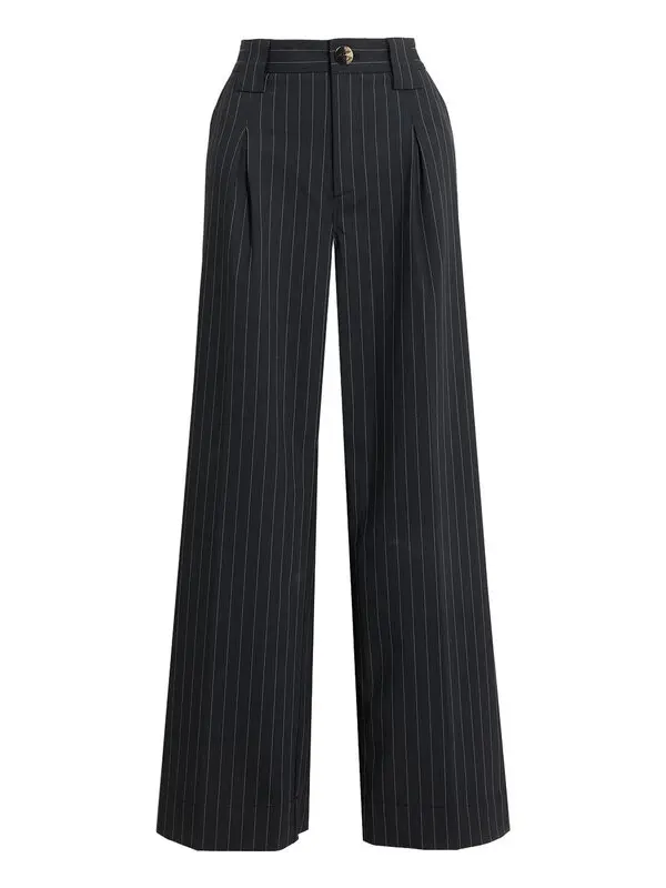 GANNI Pinstriped Twill Wideleg Pants - Black