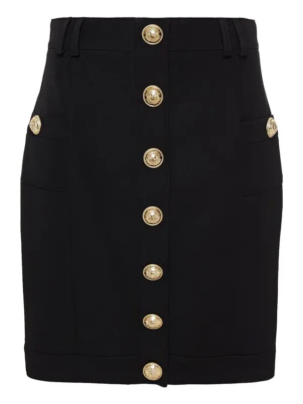 Balmain Button-embellished Wool-twill Mini Skirt - Black