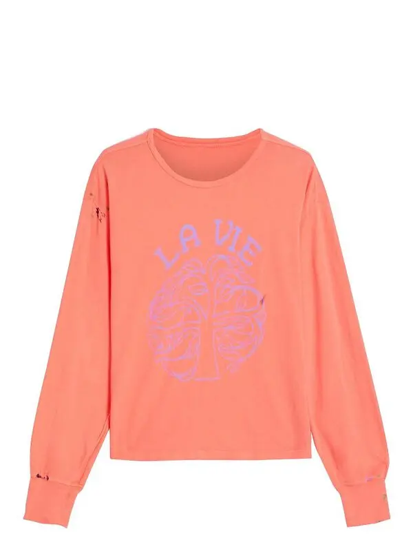 Raquel Allegra Tracker Distressed Printed Top - Coral