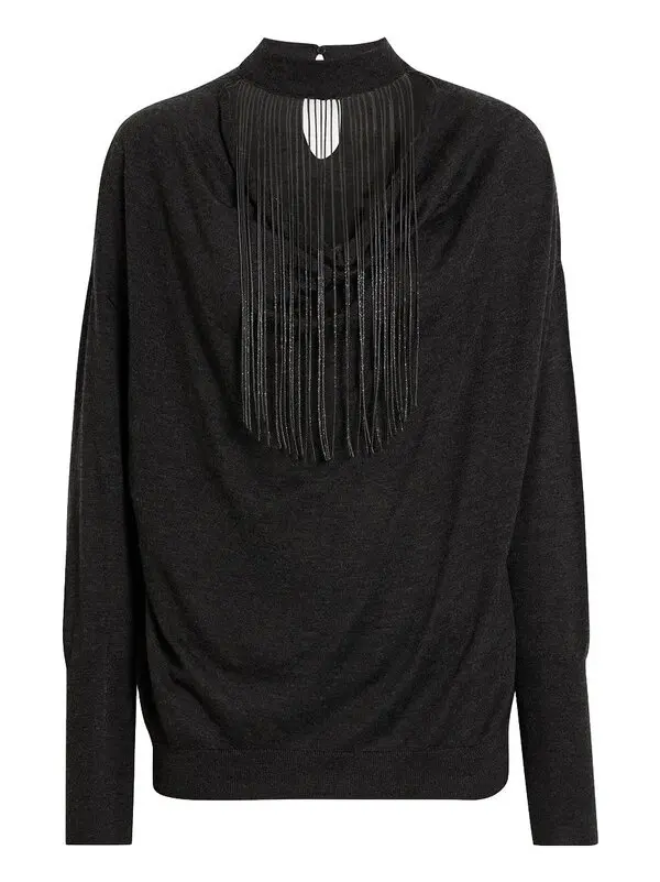 Brunello Cucinelli Bead-embellished Cashmere And Silk-blend Sweater - Dark Gray