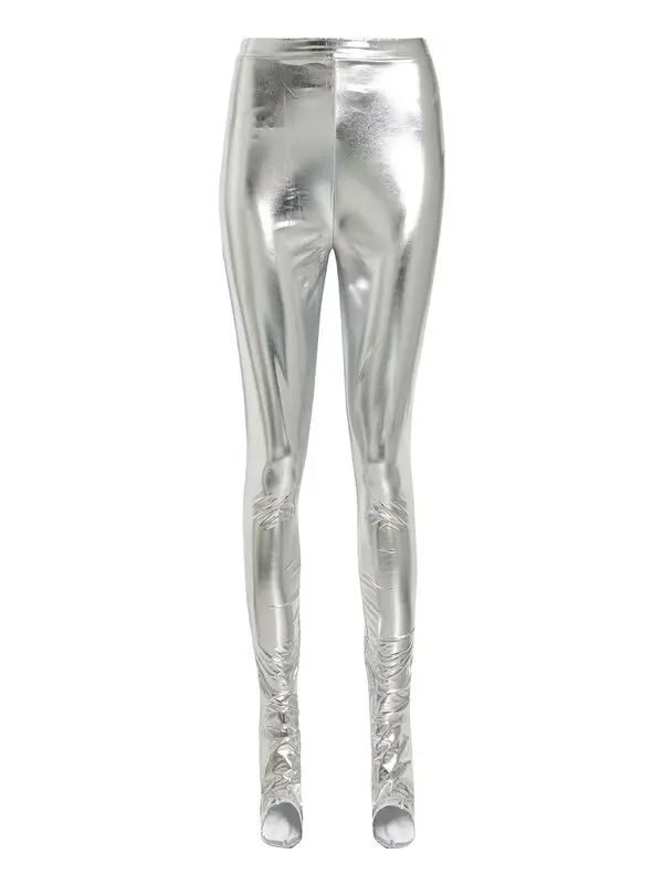 Balmain Metallic Vinyl Stirrup Leggings - Silver