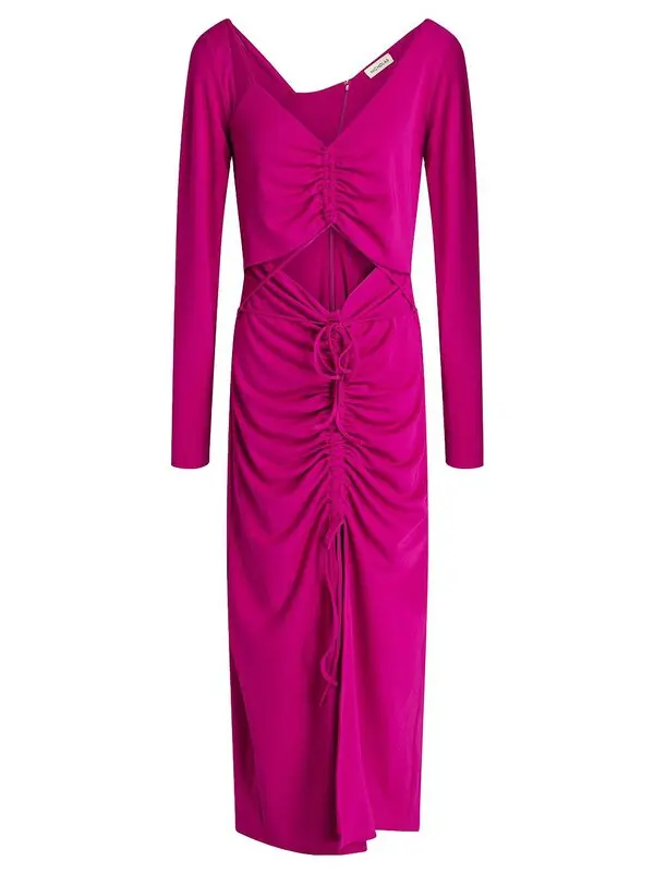 NICHOLAS Ruched Cutout Midi Dress - Magenta