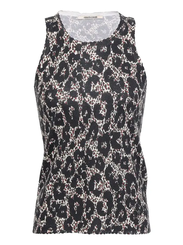 Roberto Cavalli Leopard-print Knitted Tank - Black