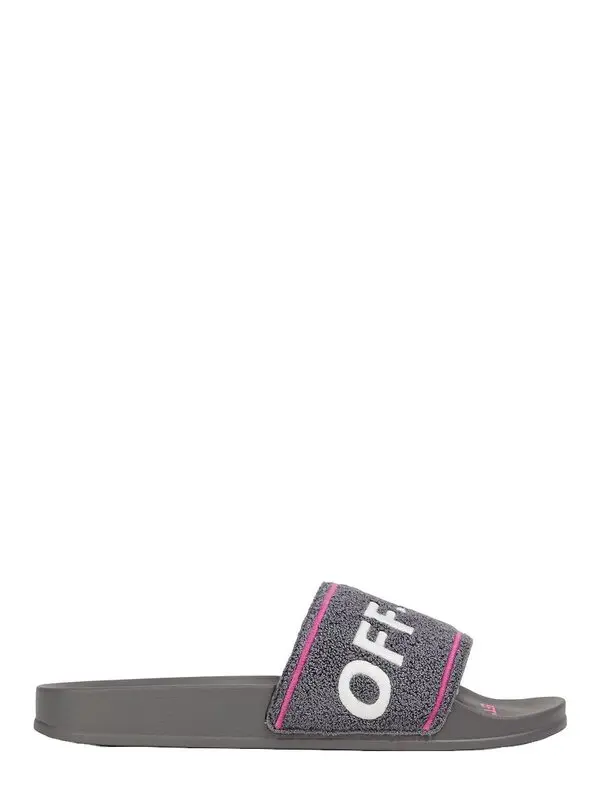 Off-White Logo-embroidered Terry Slides - Gray