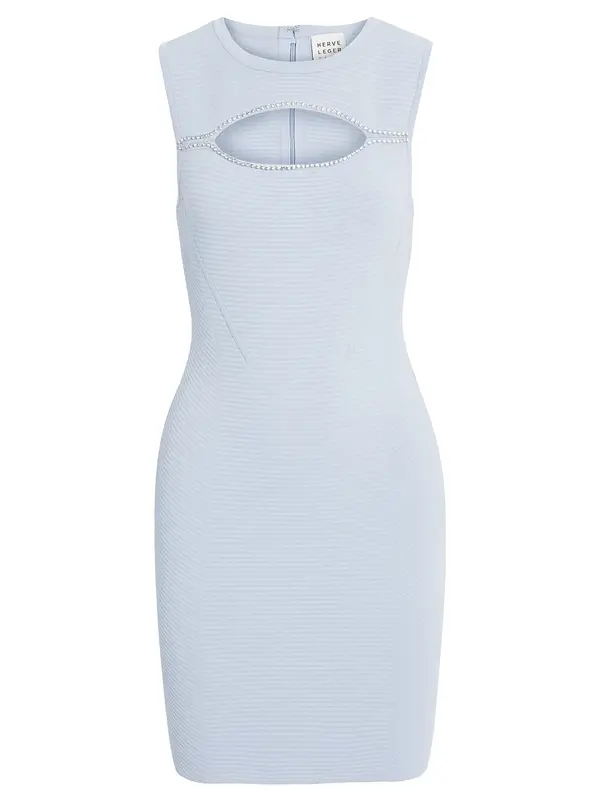 Herve Leger Embellished Cutout Bandage Mini Dress - Light Blue