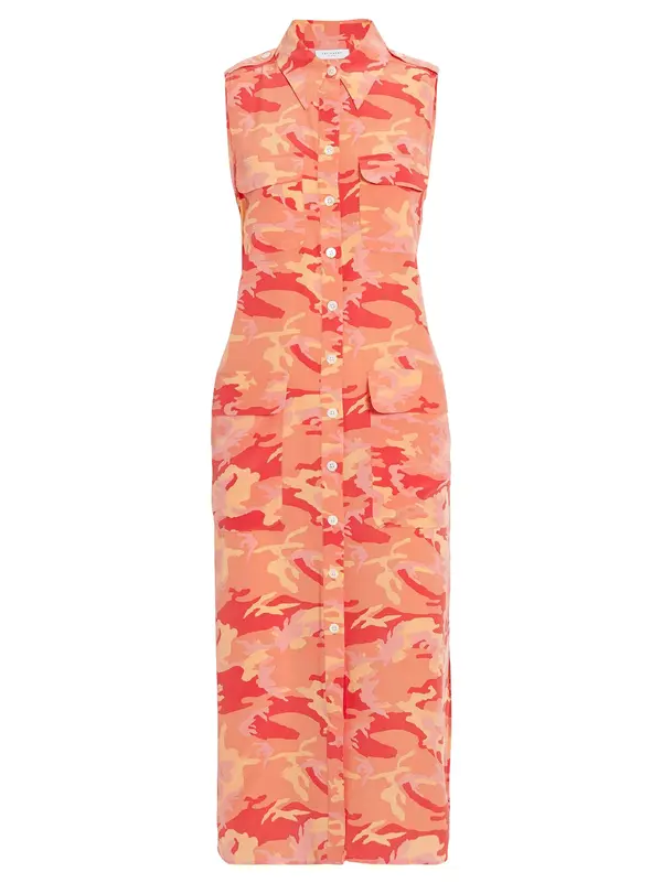 Equipment Parkin Camouflage-print Washed-silk Midi Shirt Dress - Coral