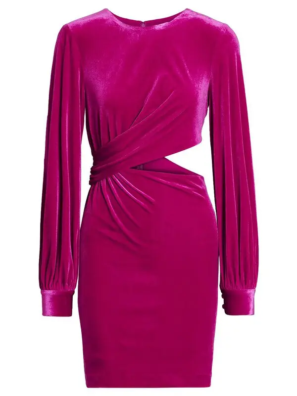 One33 Social Cutout Draped Velvet Mini Dress - Fuchsia