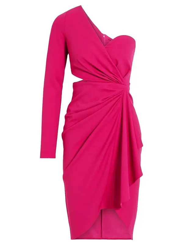 One33 Social One-shoulder Cutout Draped Crepe Dress - Fuchsia